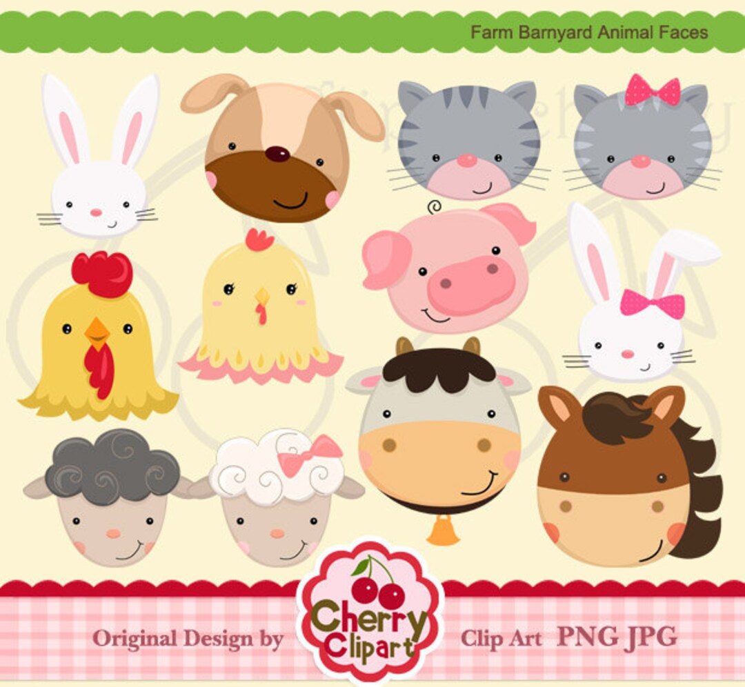 Farm Animal Faces Clipart Set: Barnyard PNG Images (digital Download ...