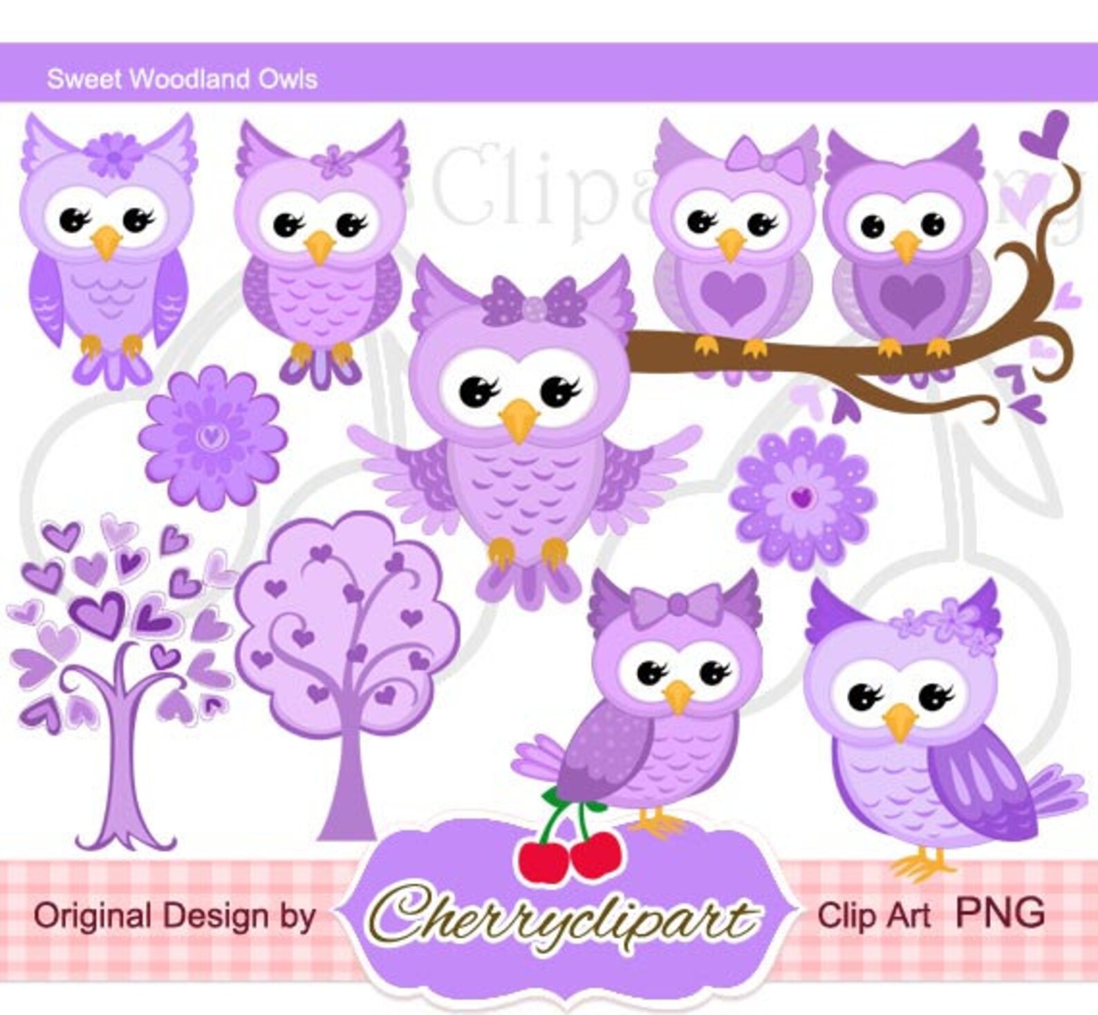 Purple Sweet Owls Digital Clipart Set For-personal and - Etsy