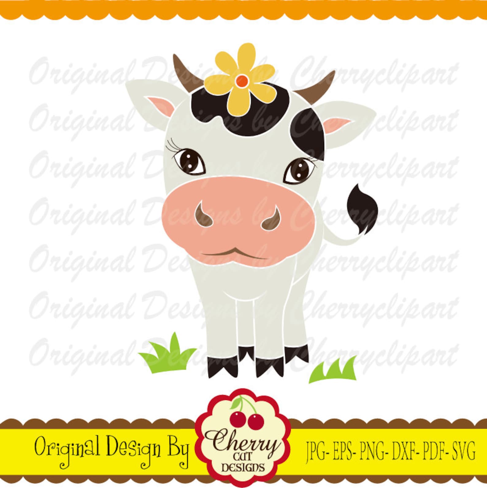 Vache SVG DXF Petite vache avec fleur vache svg pour filles | Etsy