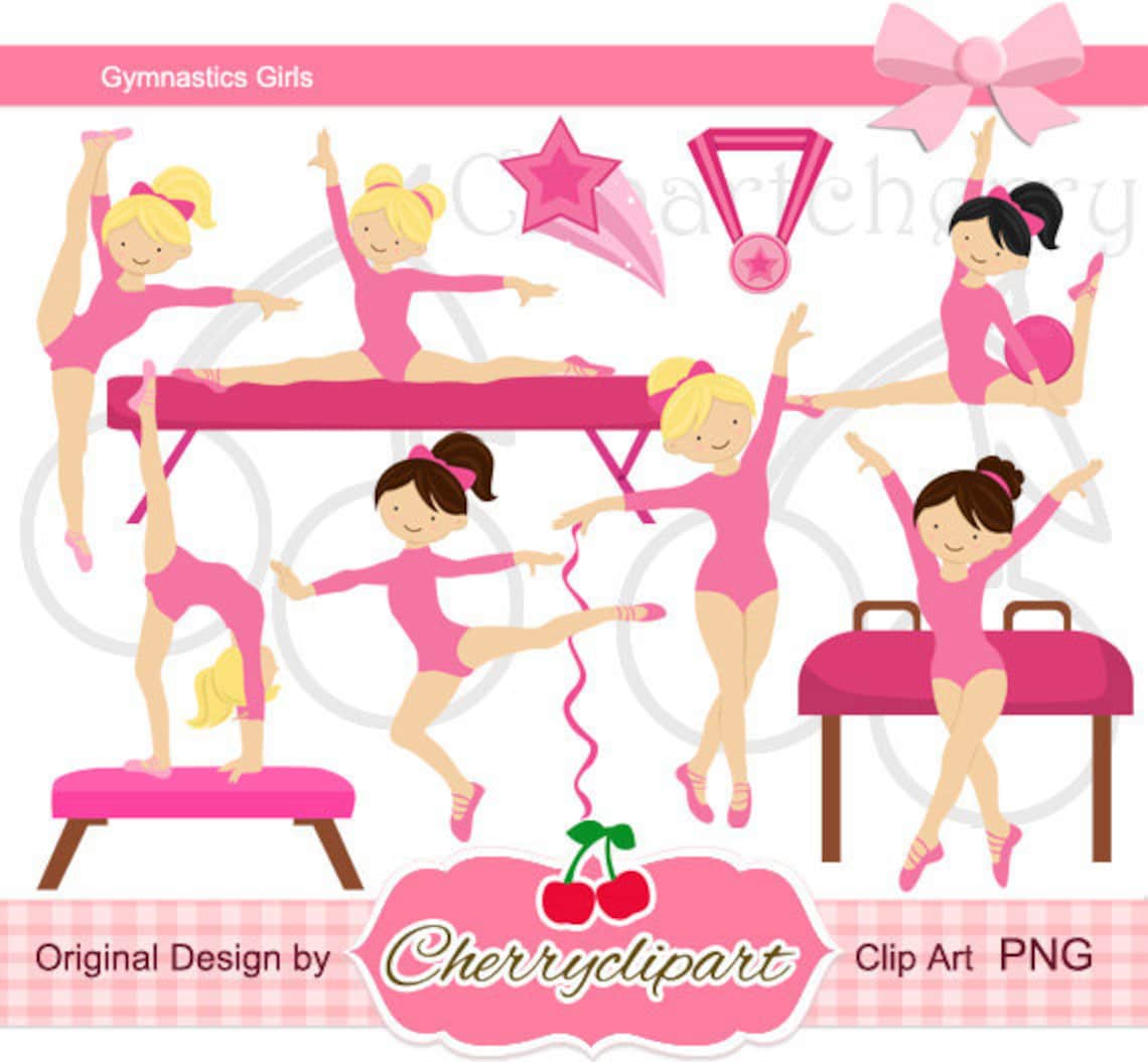Pink Gymnastics Girls Digital Clipart Set For-personal and - Etsy
