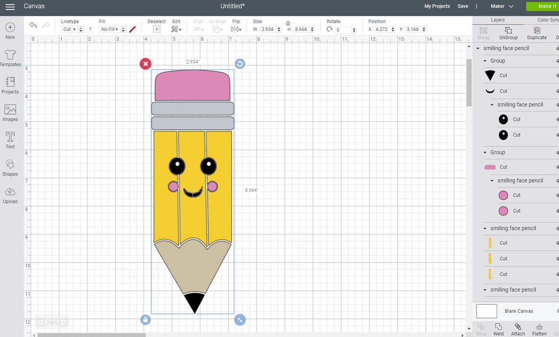 Pencil SVG Smiling Pencil Svgback to School Svgsilhouette & - Etsy