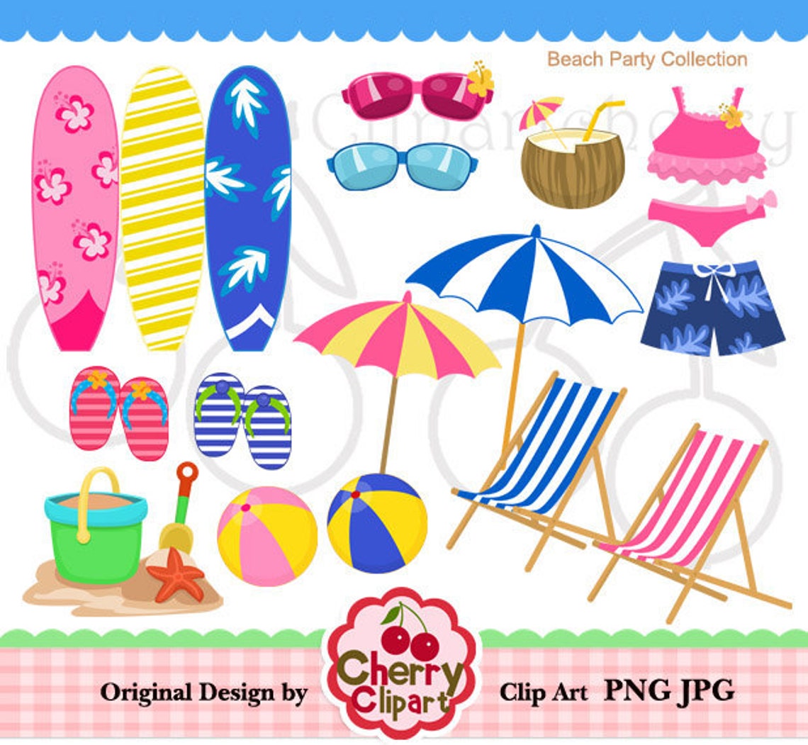 Beach Party Collection Digital Clipart Set for personal and - Etsy
