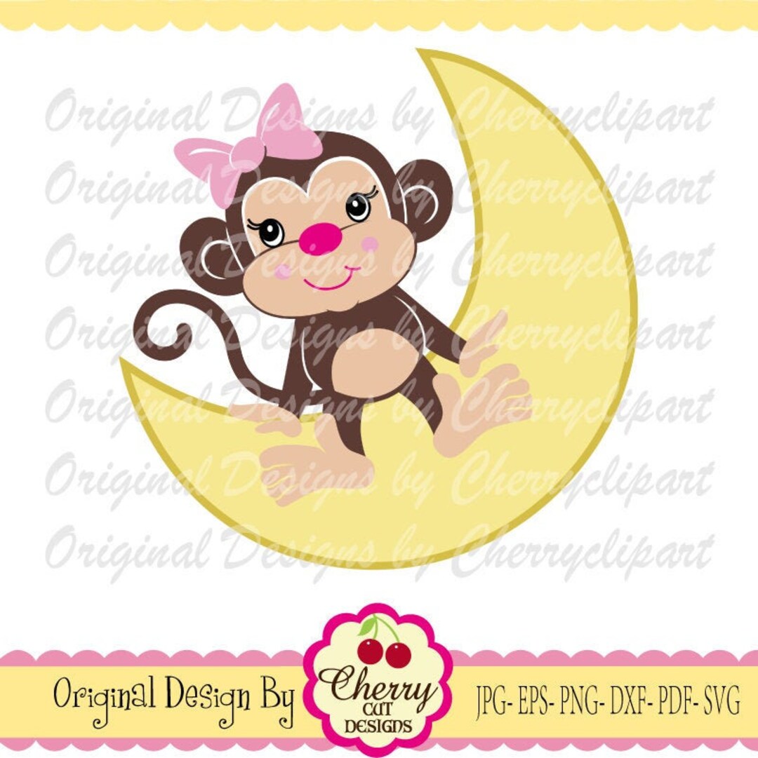 Monkey Svg, Baby Monkey on the Moon Svg, Monkey Girl SVG Silhouette ...