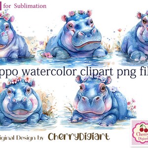 Hippos Watercolor Clipart Bundle, Hippo Printable, Hippo Png ...