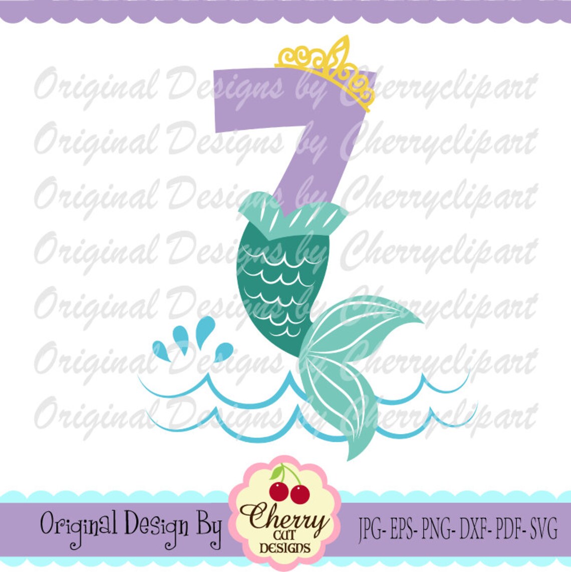 Mermaid Tail Number 7 PNG SVG: Silhouette & Cricut Cut File (digital ...