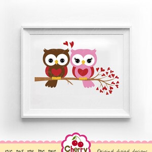 Valentines' Day Owl SVG, A Couple of Owls Svg, Owls on Hearts Branch ...