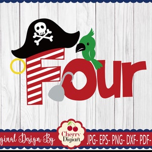 Pirate Four Svg, Birthday Four Svg, Pirate's Hat Four Svg Silhouette ...