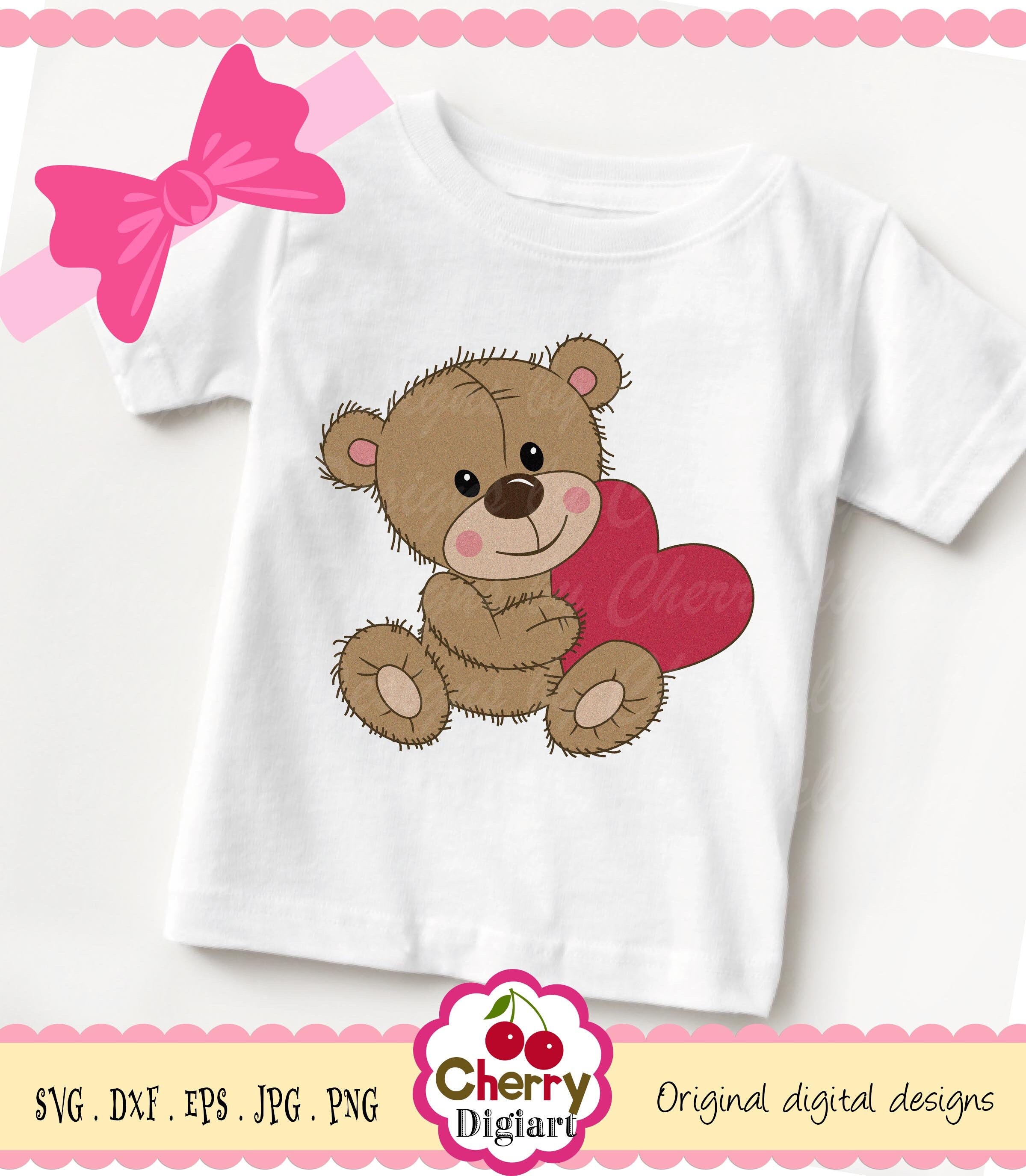 Valentines Day Baby Bear Svg, Teddy With Heart Svg Silhouette & Cricut ...