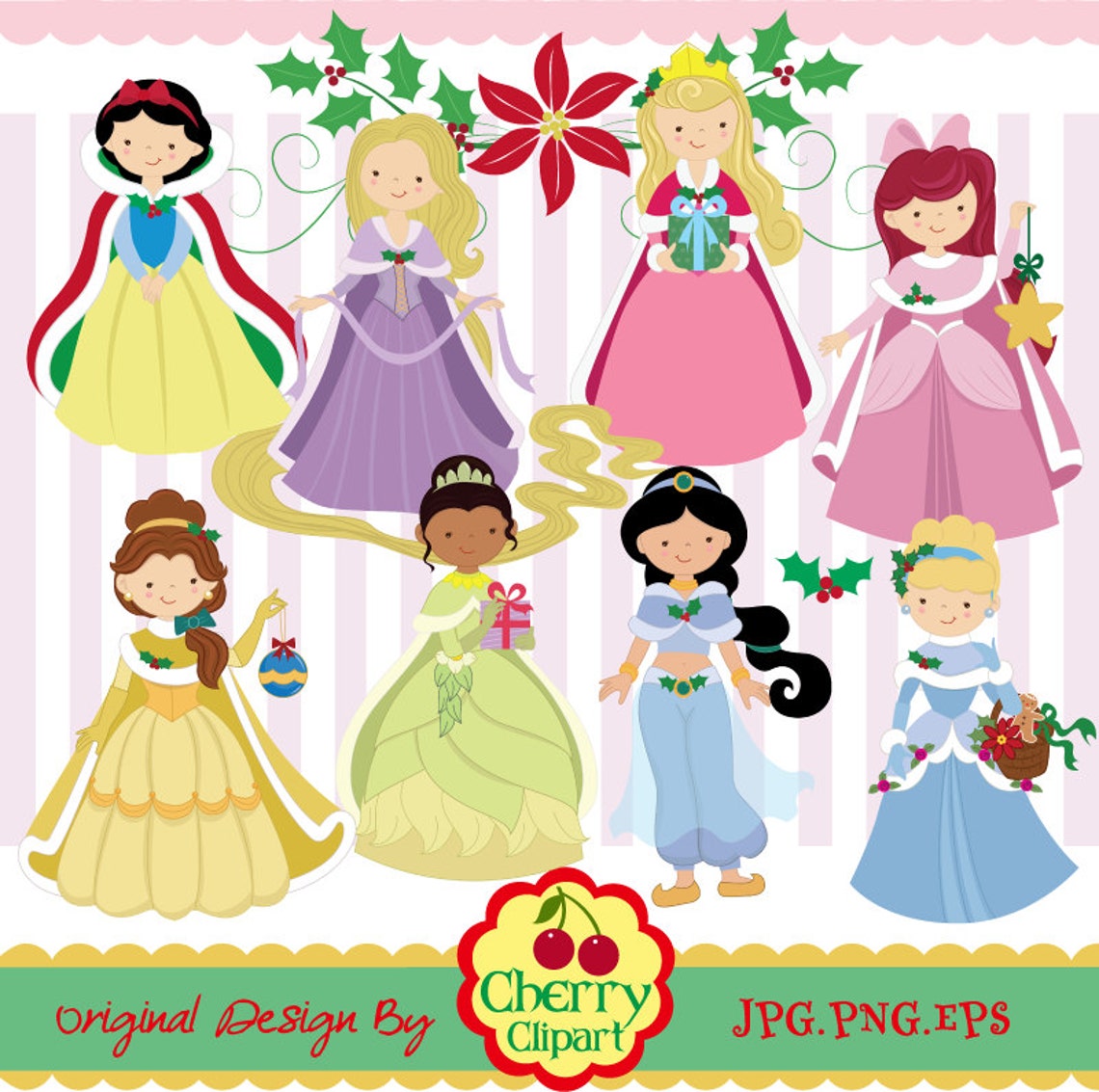 Holiday Princess Digital Clip Art Set-christmas Digital - Etsy