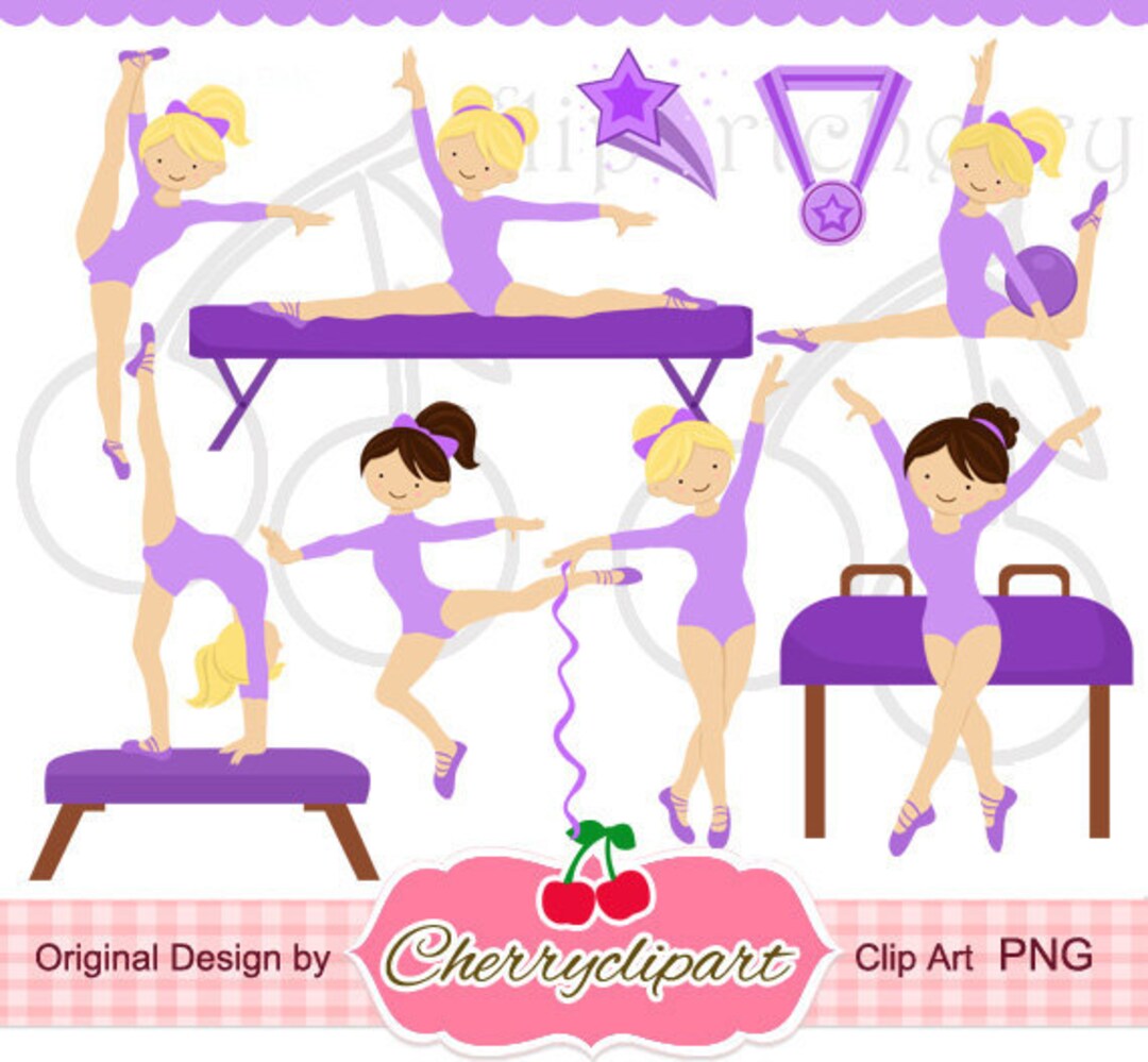 Purple Gymnastics Girls Digital Clipart Set for -personal and ...