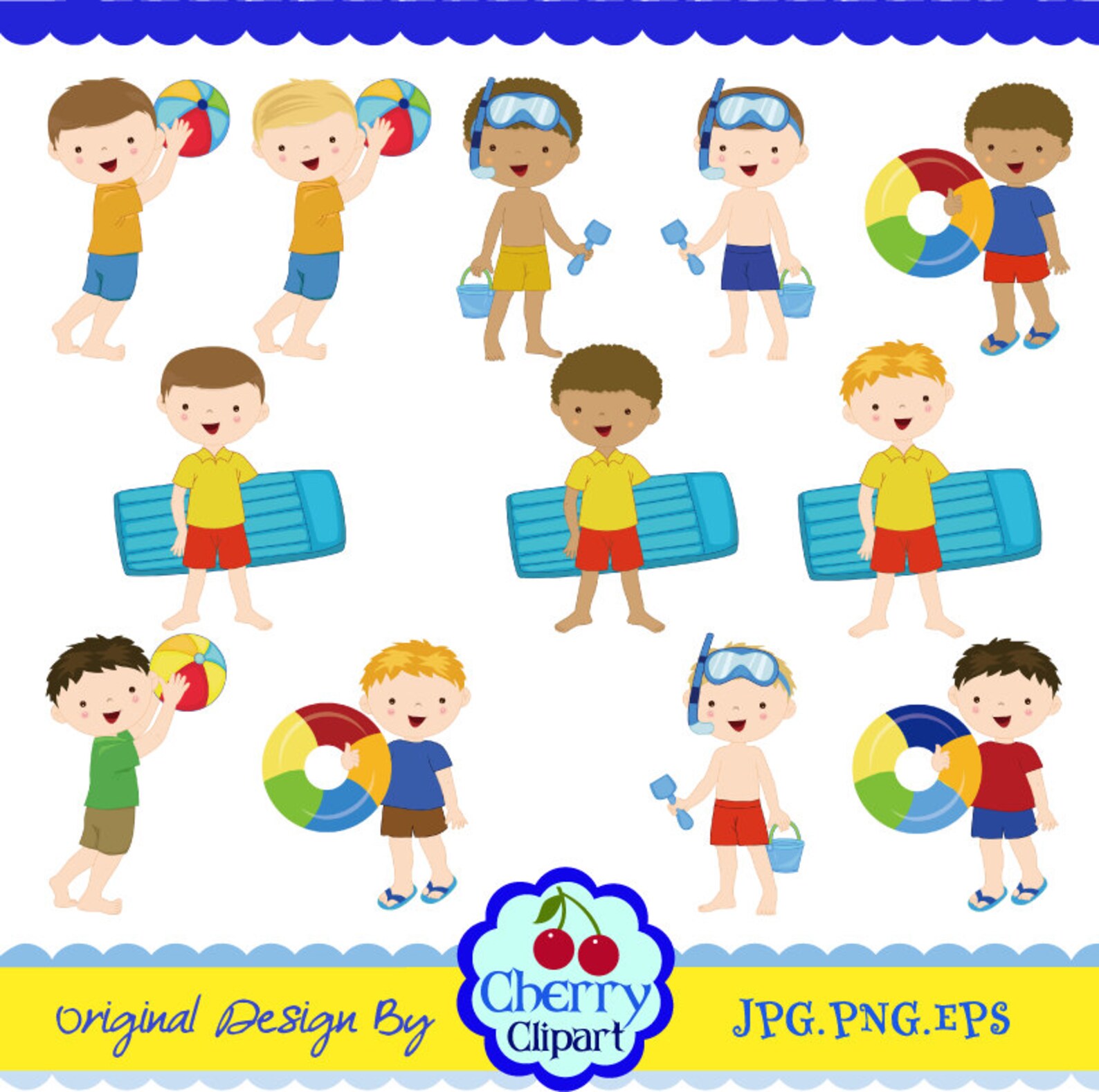 Summer Time Beach Kids for Boys Clip Art Set-personal and - Etsy UK