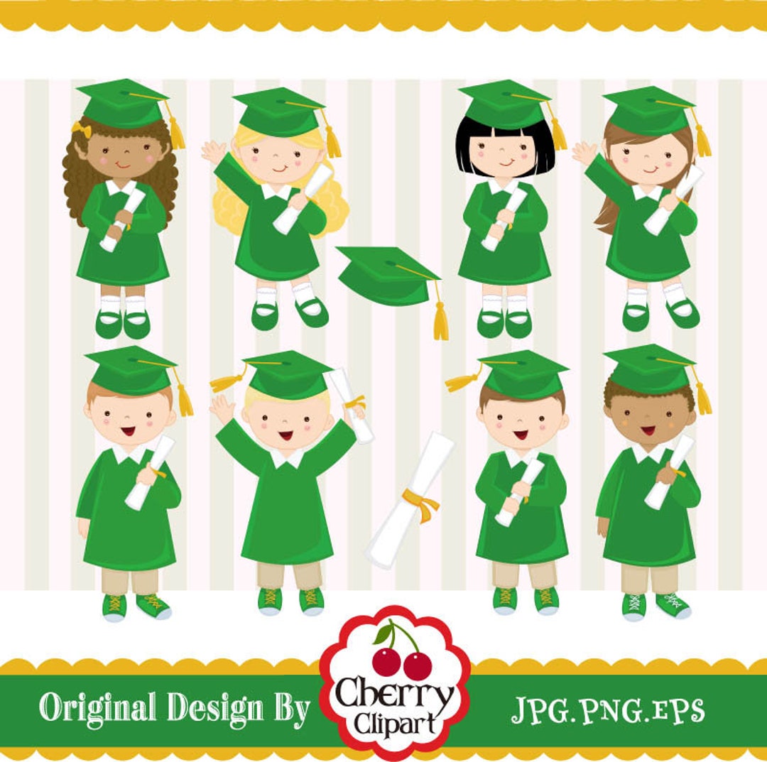 Graduation Boys and Girls Digital Clip Art Set (green) -preschool, High ...