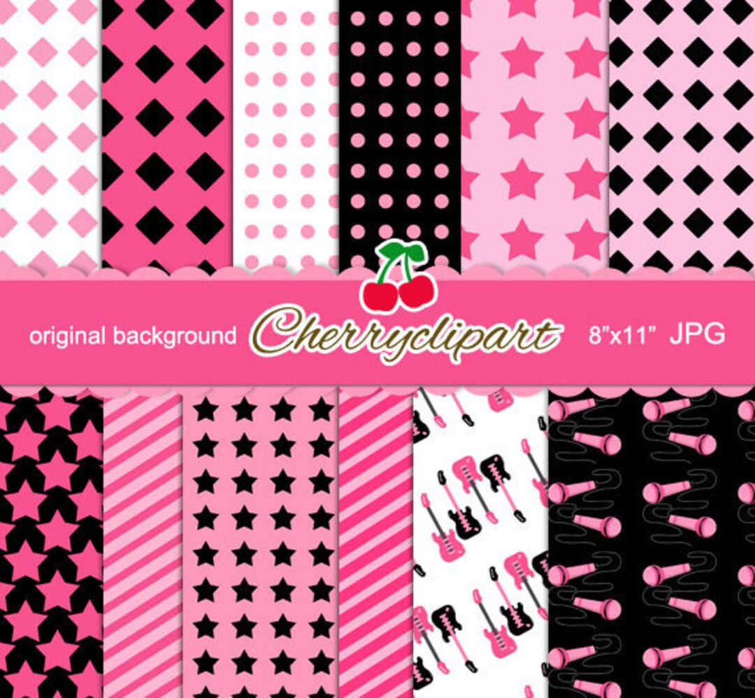 Pink Cool Rock Star Girly Monkey Digital Papers for Card Design ...