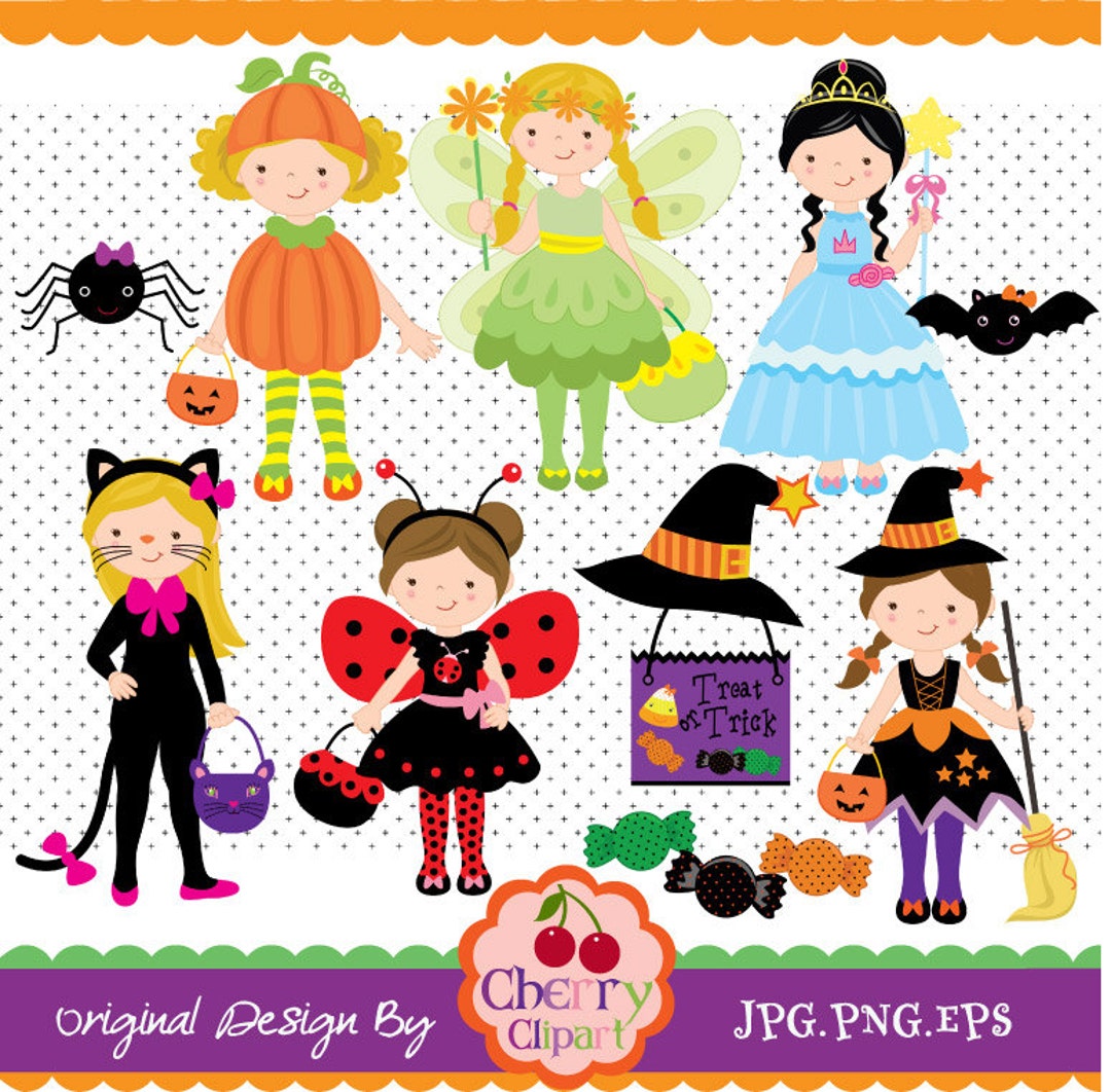 Halloween Costumes Girls Digital Clip Art Set For-personal and ...