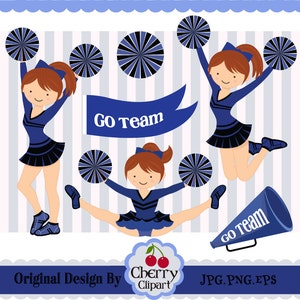 Royal Blue and Black Cheerleaders Digital Clipart Set,cheerleader Girls ...