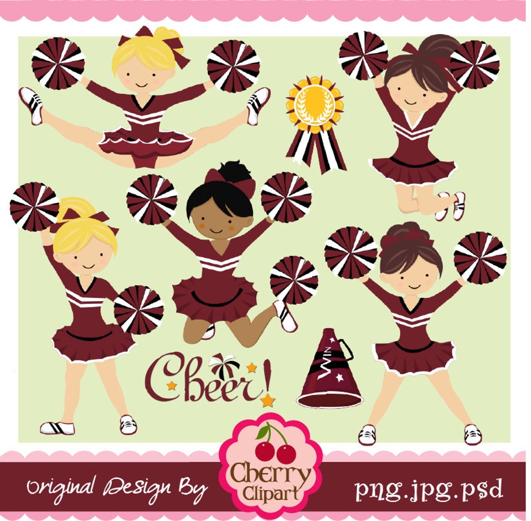 Maroon, Black and White Cheerleader Digital Clipart Set for -personal ...