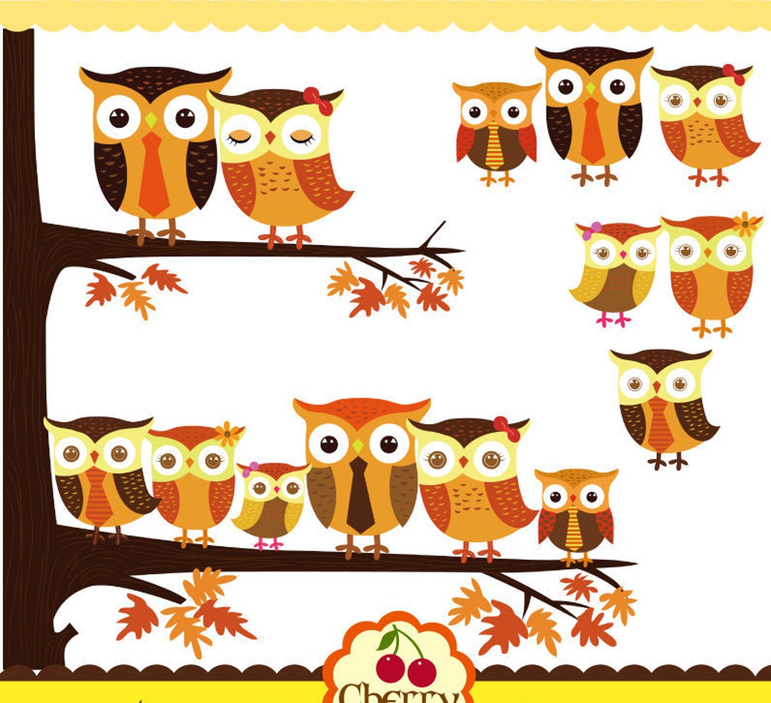 Autumn Cute Owls,family Owls Digital Clipart Set NO.AN029 For-personal ...