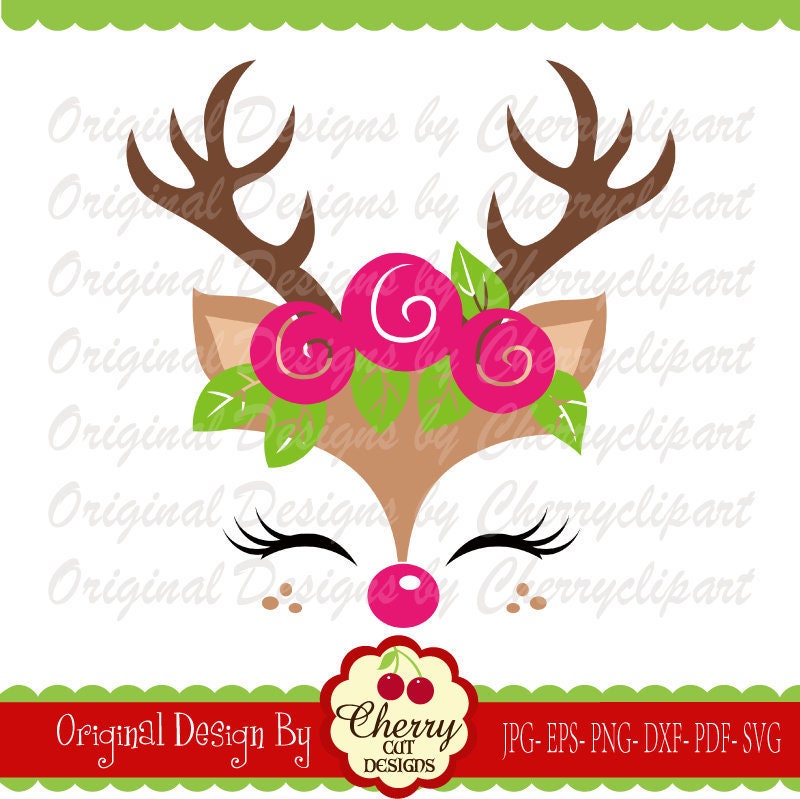 Reindeer with Roses svg Christmas reindeer face svg | Etsy