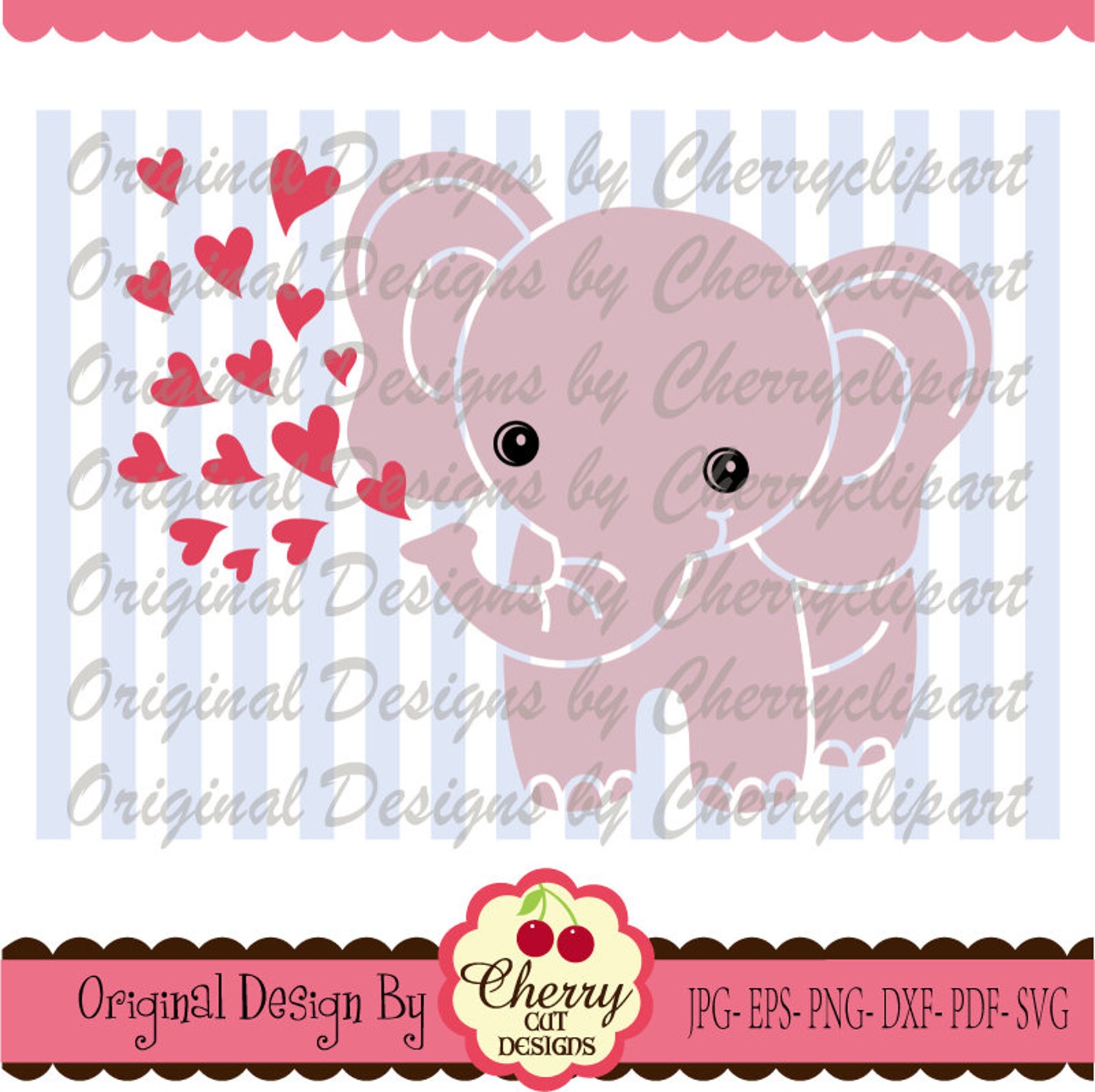 Baby Elephant With Hearts SVG DXF Animal SVG Silhouette & | Etsy