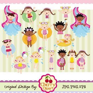 Pool Party Swim Girls Digital Clipart Set -personal and Commercial Use ...