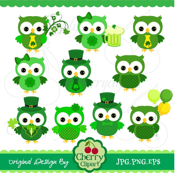 Saint Patrick's Day Cute OWLS Digital Clipart Set st - Etsy
