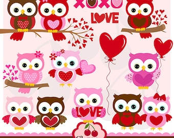 Valentine Cute Owls Digital Clipart Set-personal and | Etsy