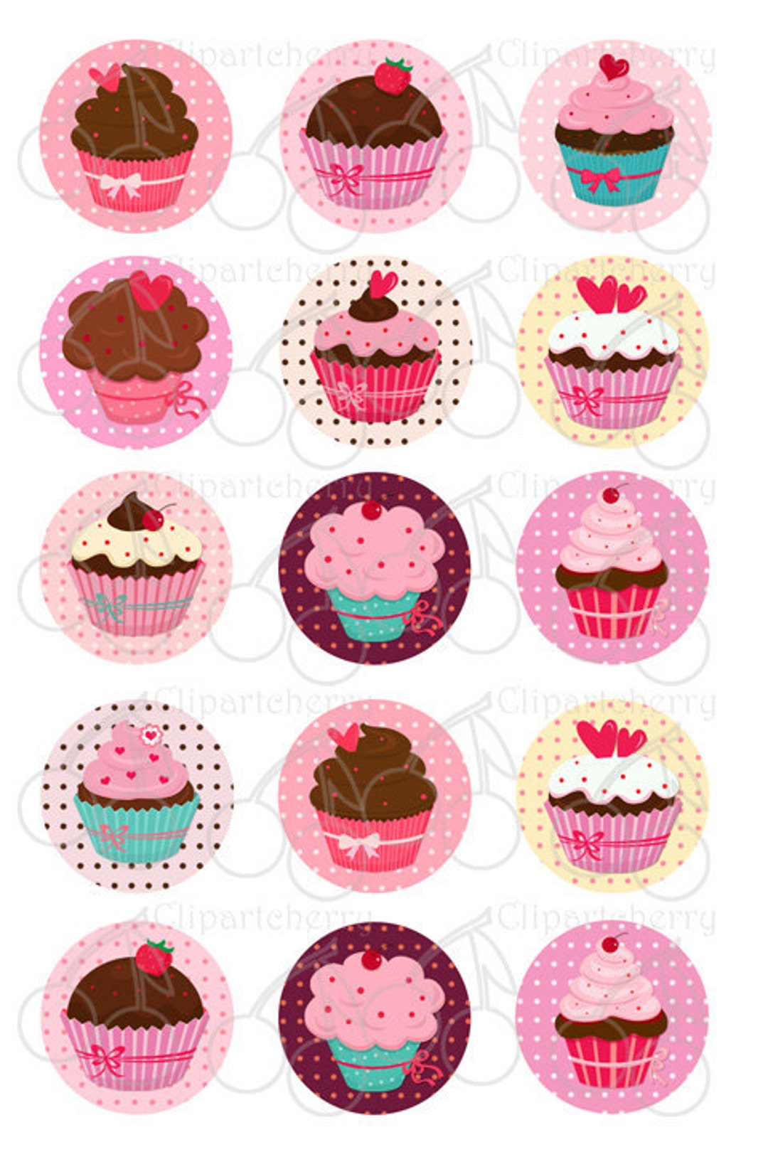 Sweet Cupcakes 1 Inch Digital Circles Design 4x6-15 Images- 4"x6" Sheet ...