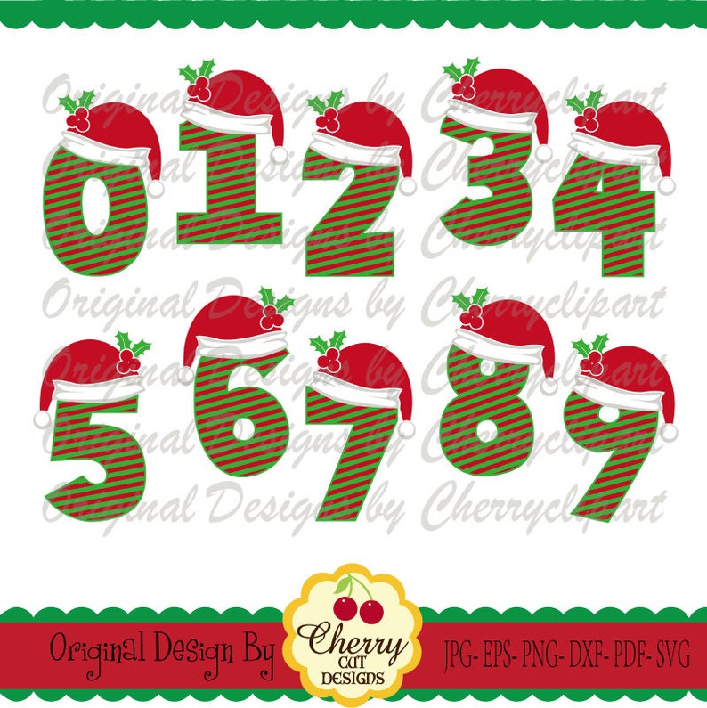 Santa Hat Numbers Svgchristmas Numbers Silhouette & Cricut - Etsy