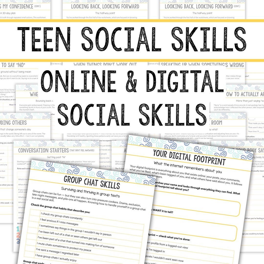 Teen Social Skills Printable Worksheets Digital Citizenship SEL School ...