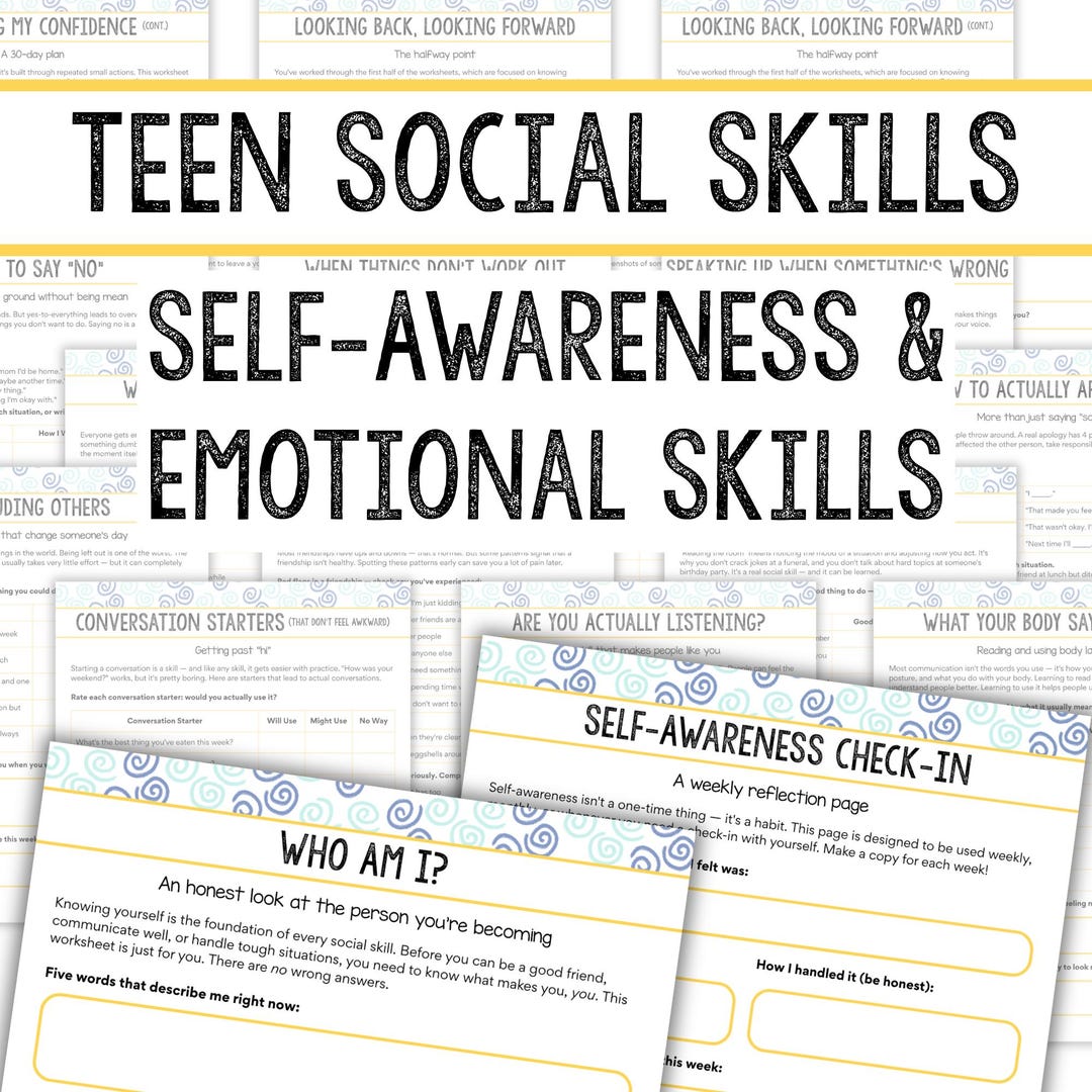 Teen Social Skills Printable Worksheets Self Awareness SEL Worksheets ...