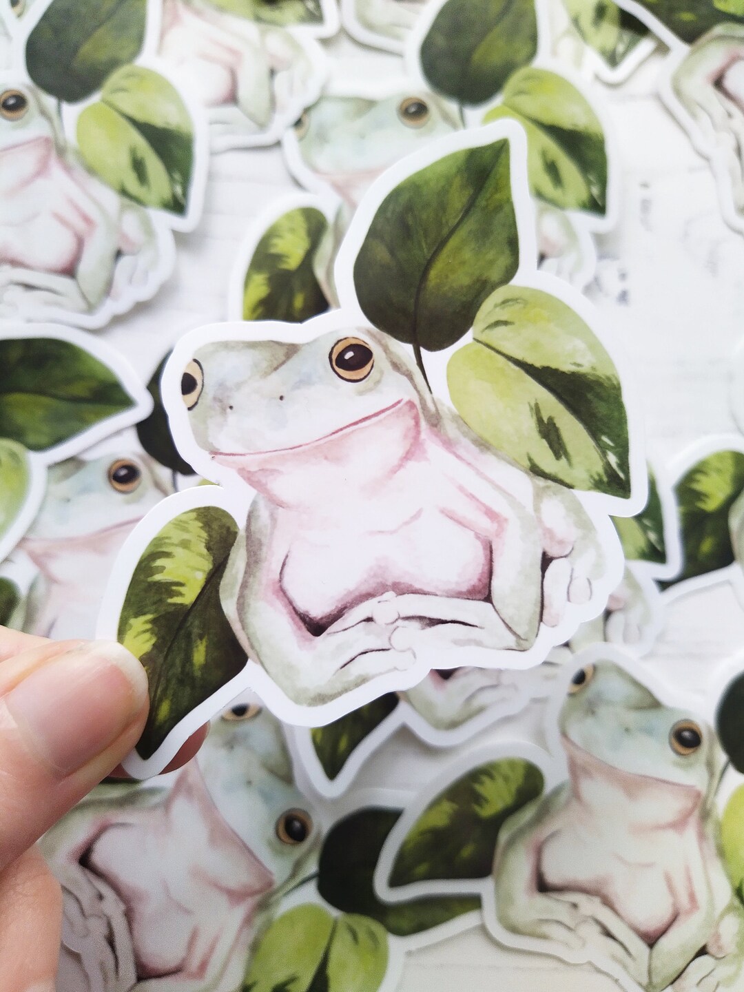 Frog Vinyl Sticker, Large White Tree Frog Glossy Decal for Waterbottles ...