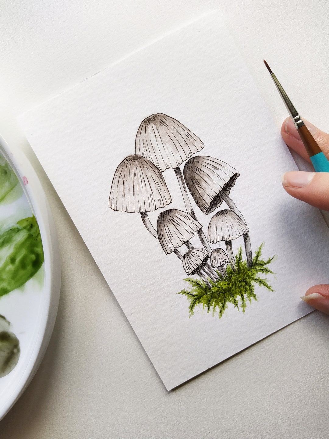 Original Watercolour Painting of Inkcap Mushrooms, Small Fungi Drawing ...