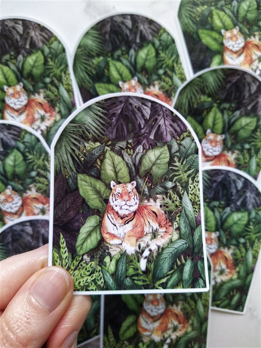 Tiger Jungle Sticker, Botanical Big Cat Glossy Vinyl Rainforest Decal ...