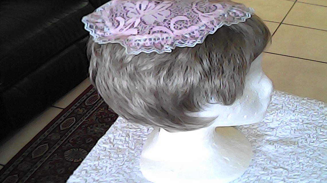 This is a Pink Doily Head Covering - Etsy