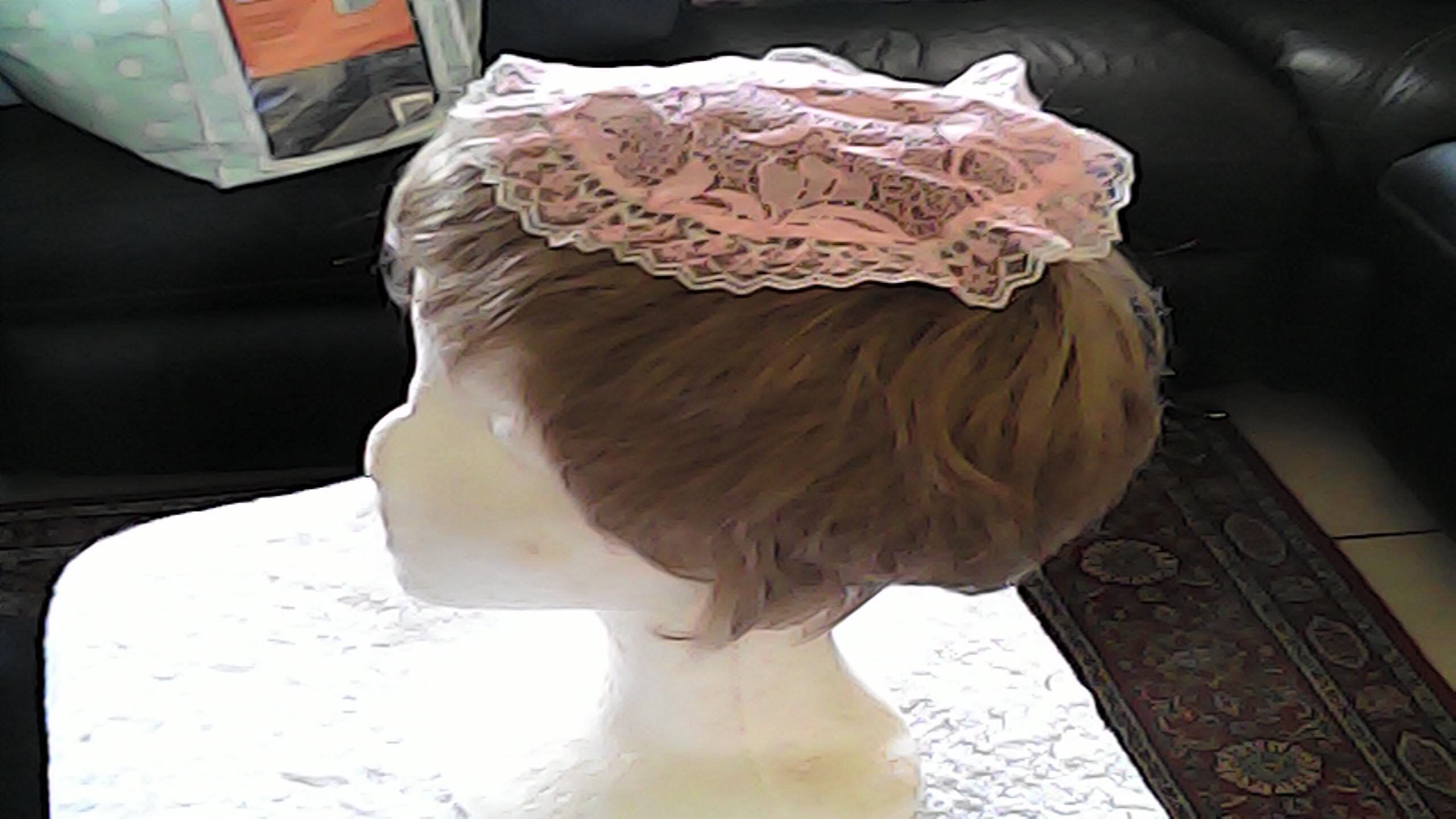 This is a Pink Doily Head Covering - Etsy