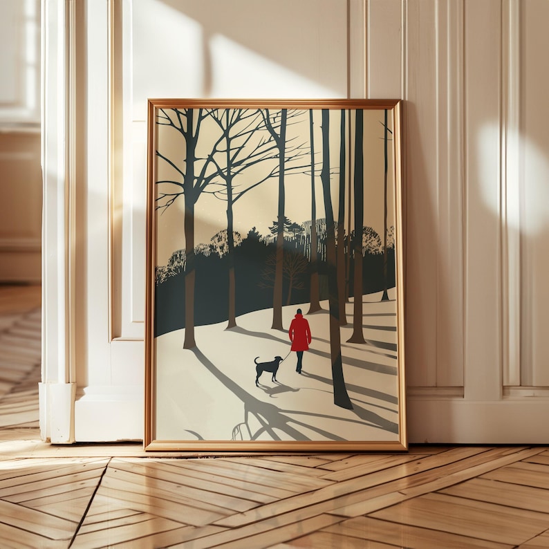 Winter Forest Dog Walk | Printable Wall Art | Digital Art | Snow ...