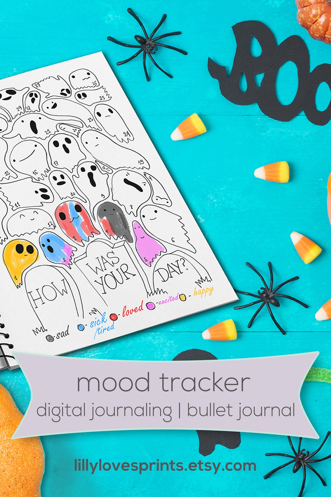 PRINTABLE Mood Tracker 2025 Ghosts, Self-reflect, Mental Health ...
