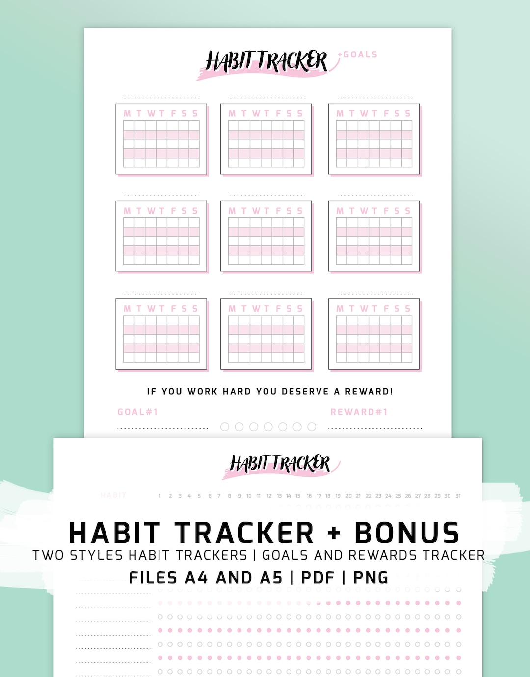 PRINTABLE Habit Tracker 2023 bonus Goal Tracker Horizontal & Vertical ...