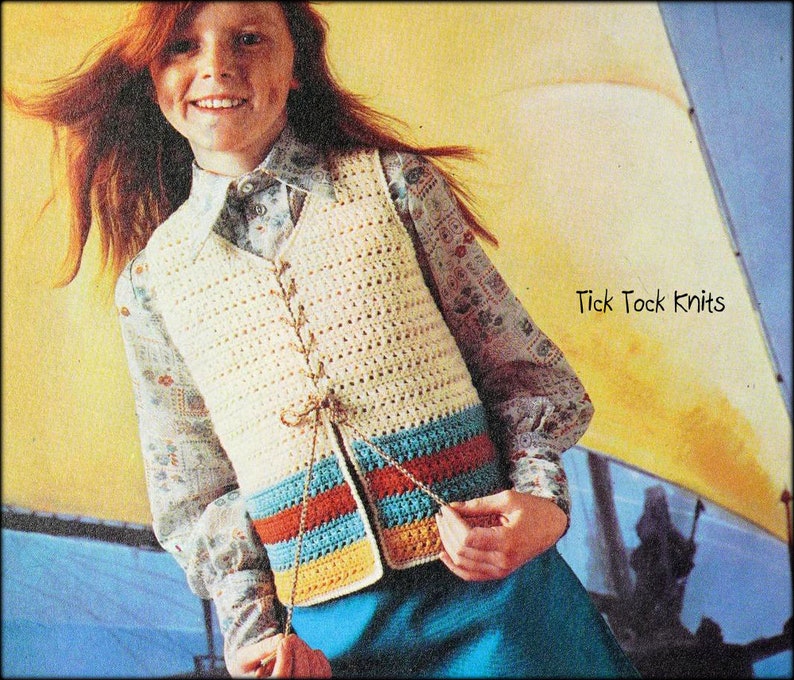 No.1267 Color-band Vest Crochet Pattern PDF - Child's Cardigan Sweater ...