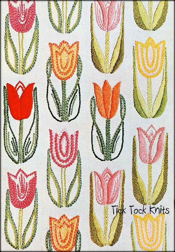 No.1062 Tulip Embroidery Design Pattern PDF 1970's | Etsy