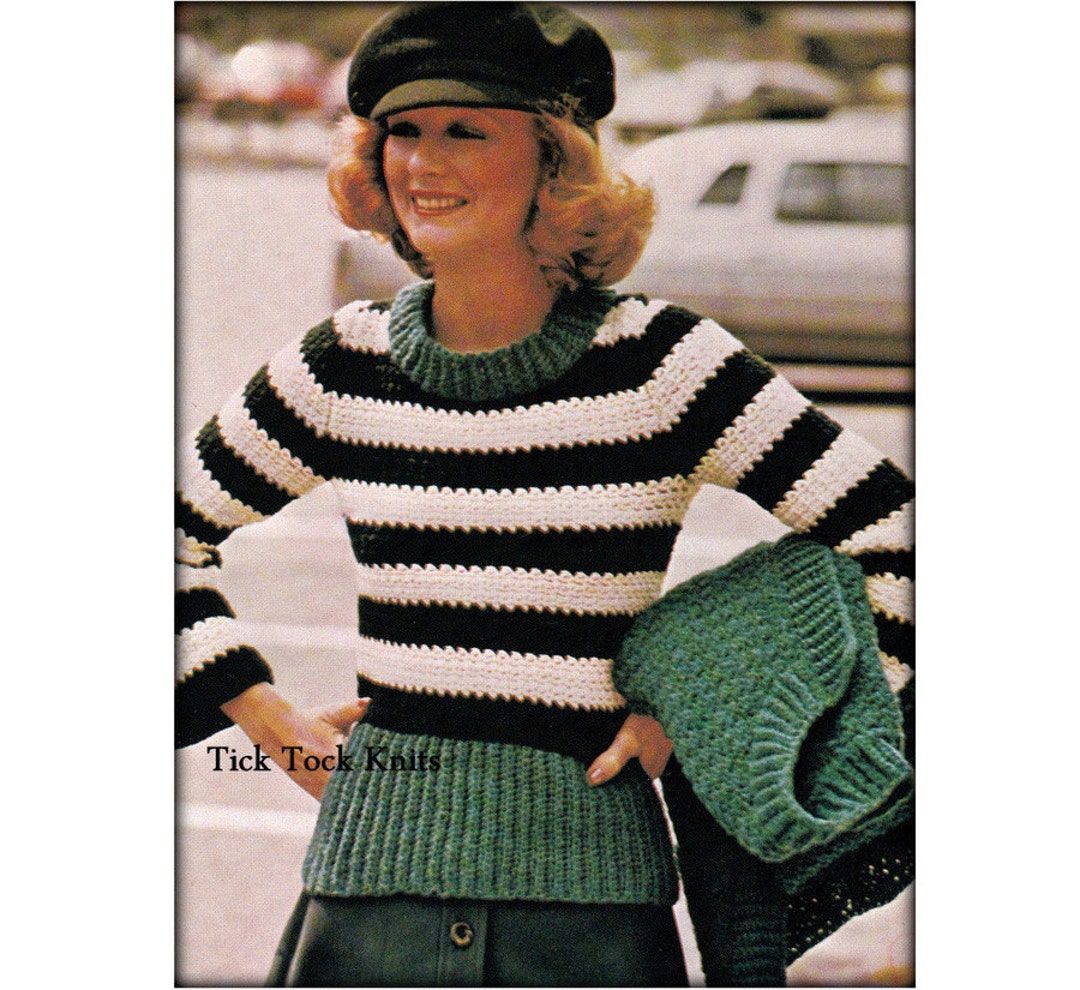 No.529 Crochet Pattern Women's Bold Stripes Sweater Set - Pullover ...