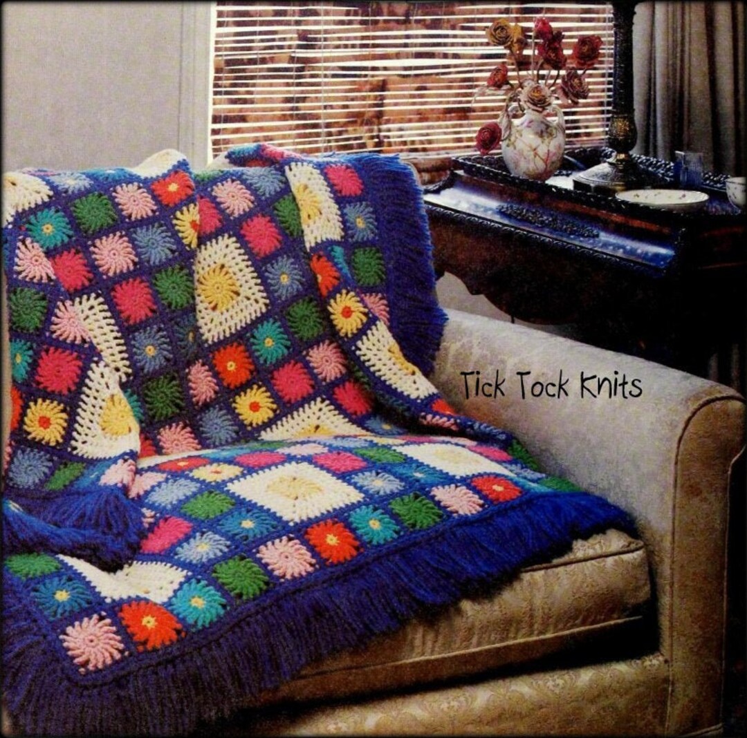 No.946 Eclectic Flowers Afghan Crochet Pattern PDF Vintage 1970's Retro ...