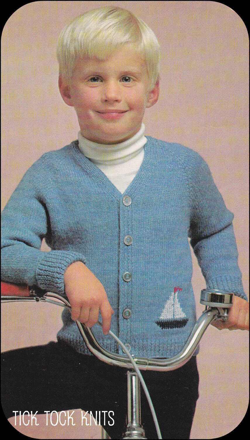 No.64 PDF Vintage Knitting Pattern Boy's Raglan Cardigan W/ Embroidered ...