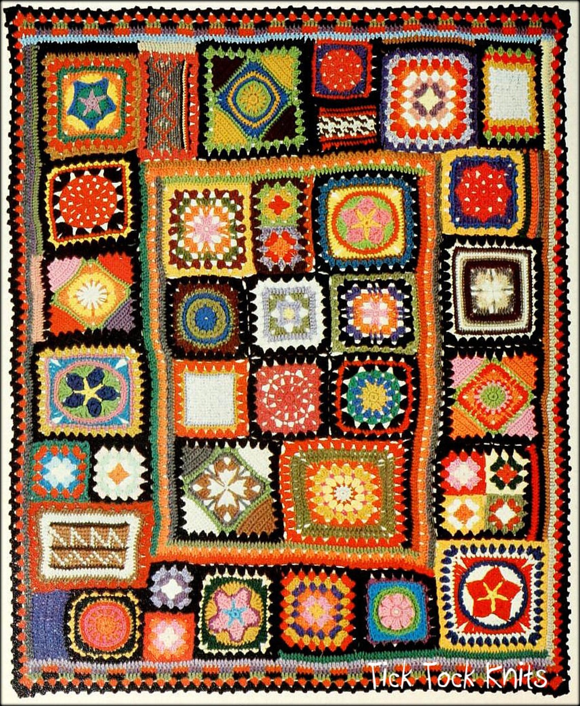No.1033 Granny Square Sampler Afghan Crochet Pattern PDF 1970's Vintage ...