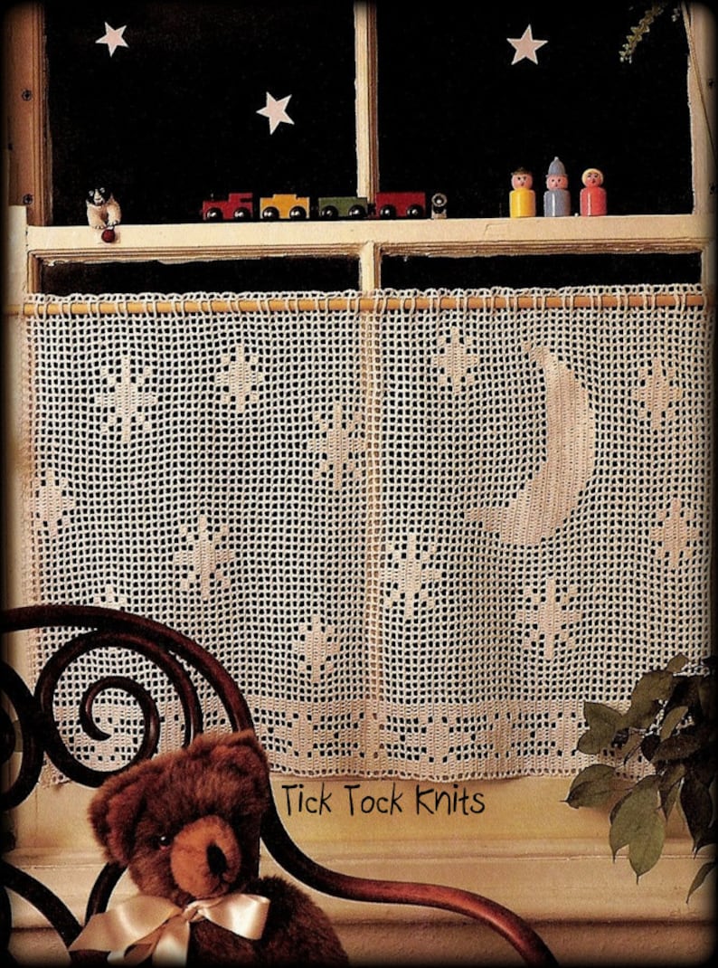 No.706 Filet Crochet Curtain Pattern PDF - Moon and Stars Cafe Curtain ...