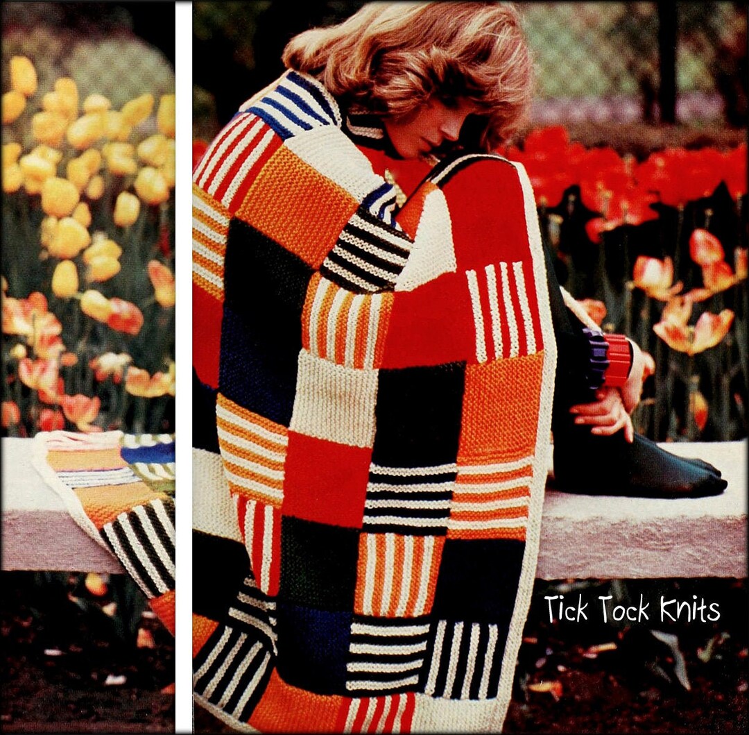 No.1013 Patchwork Afghan Knitting Pattern PDF - 1970's Vintage Bed ...