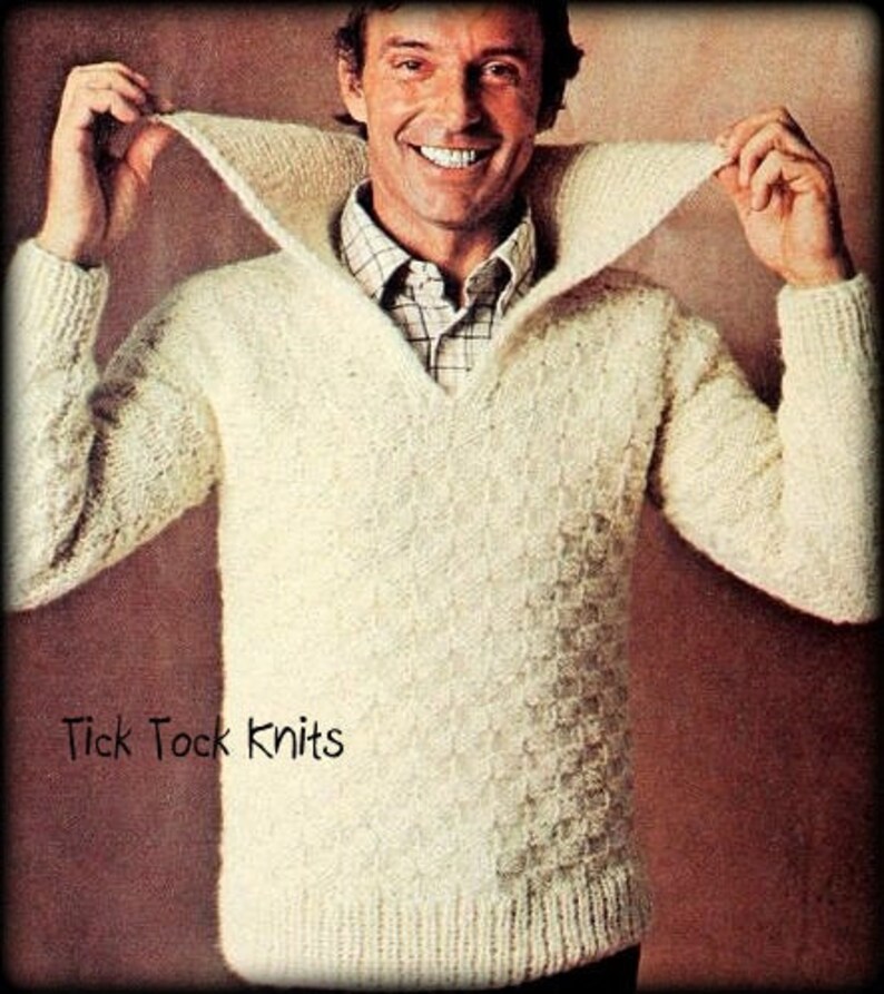 No.771 Men's Knitting Pattern PDF Vintage - Basketweave Collared ...