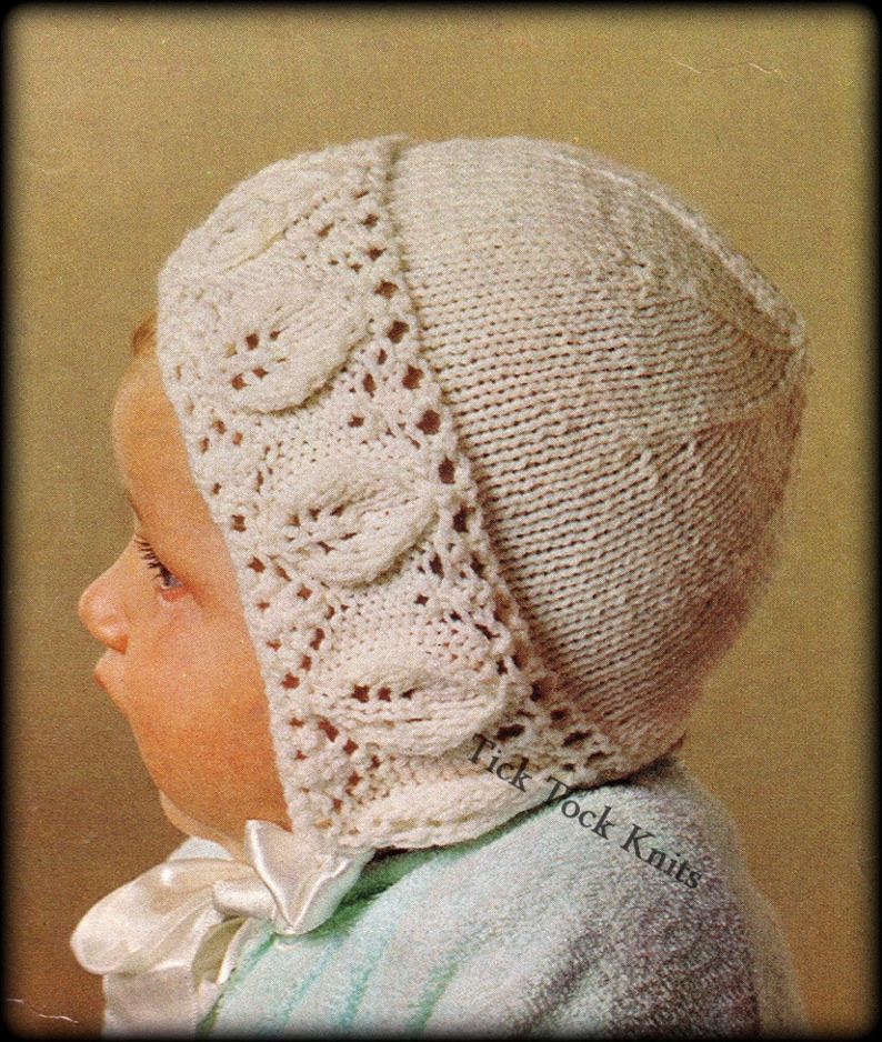 No.348 Baby Bonnet Knitting Pattern PDF Vintage - Leaf Lace Bonnet ...