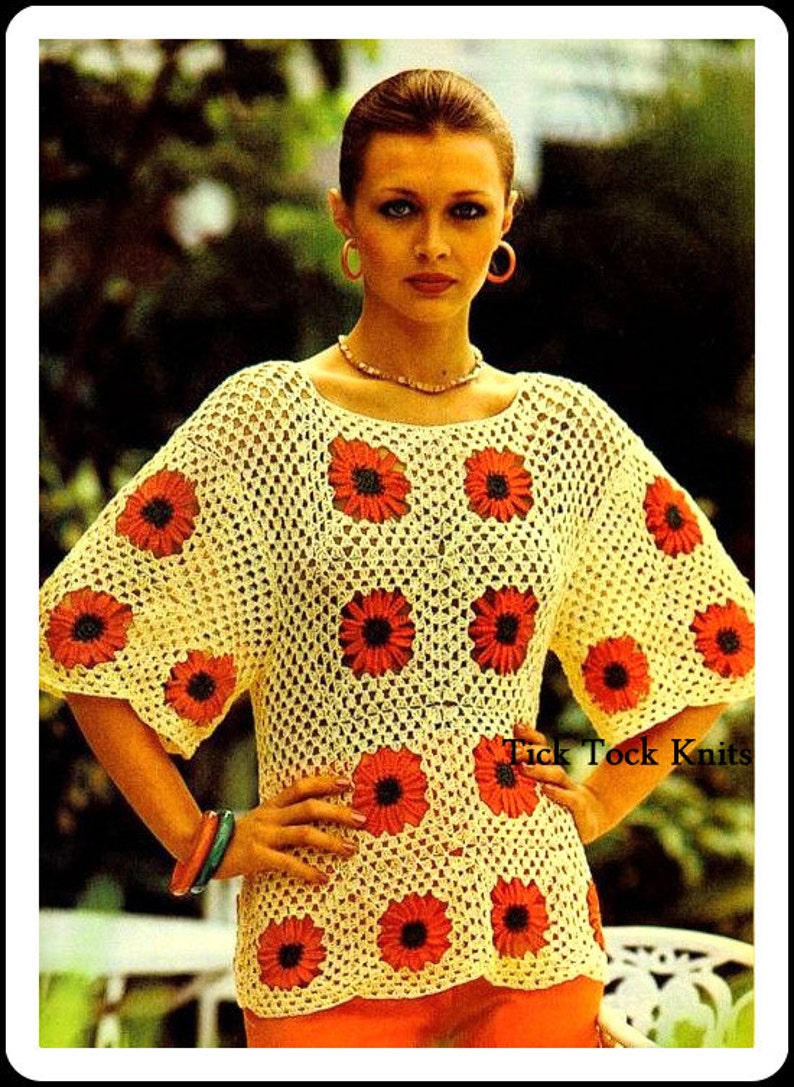 No.308 1970's Vintage Crochet Pattern PDF - Women's Poppy Top Blouse ...