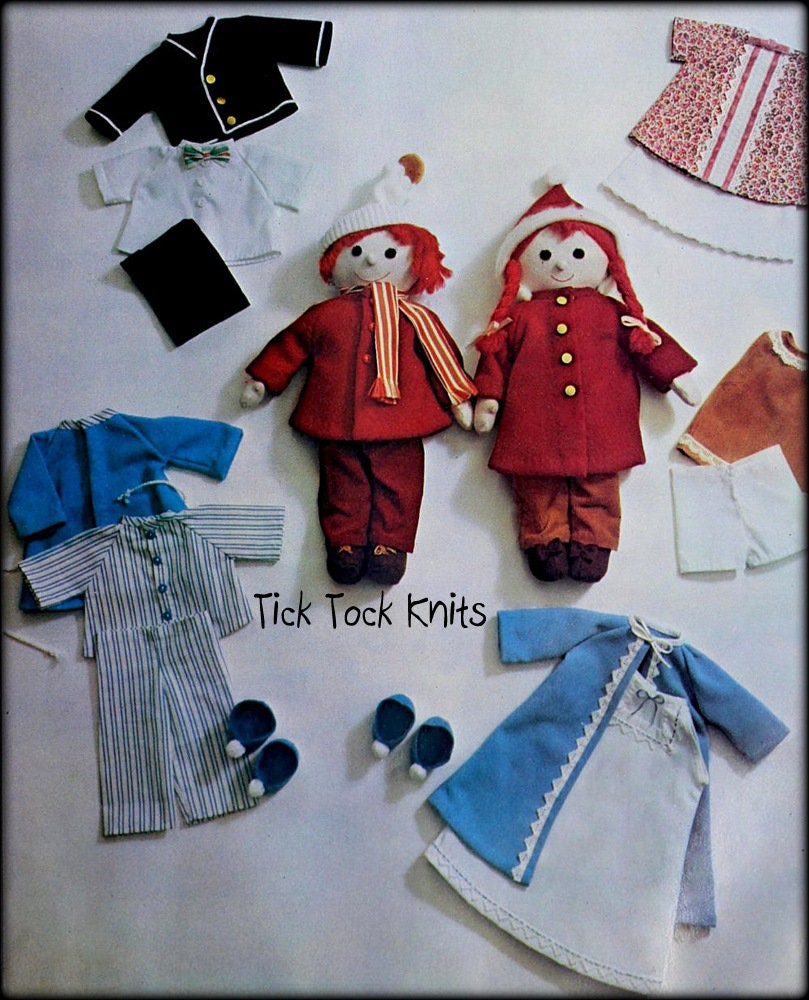 No.873 Sewing Pattern PDF 1970's Vintage - Twin Boy & Girl Dolls With ...